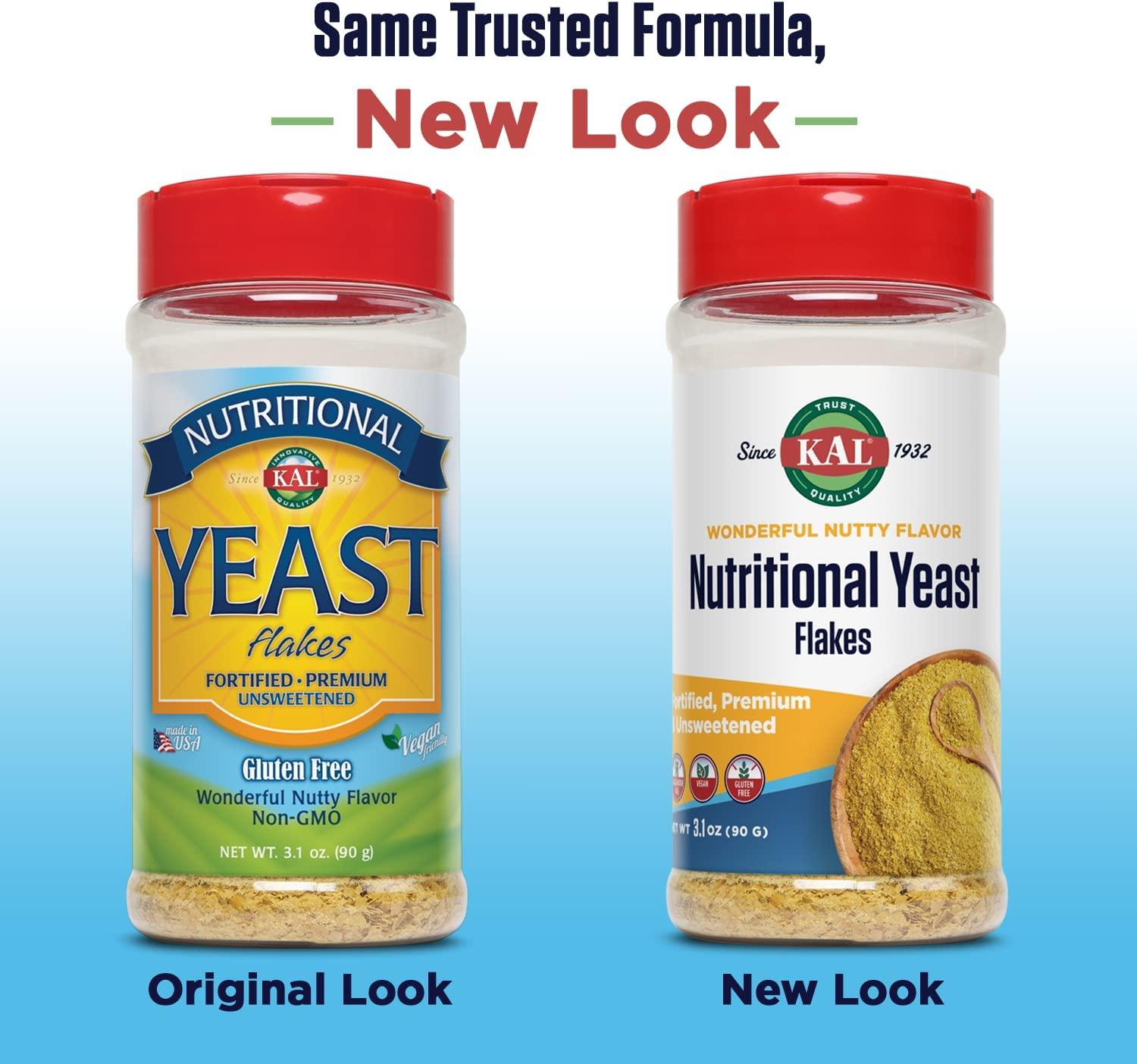 KAL Nutritional Yeast Flakes with B12 & Folic Acid - Vegan, Gluten Free, Nutty Flavor - 3.1oz ...