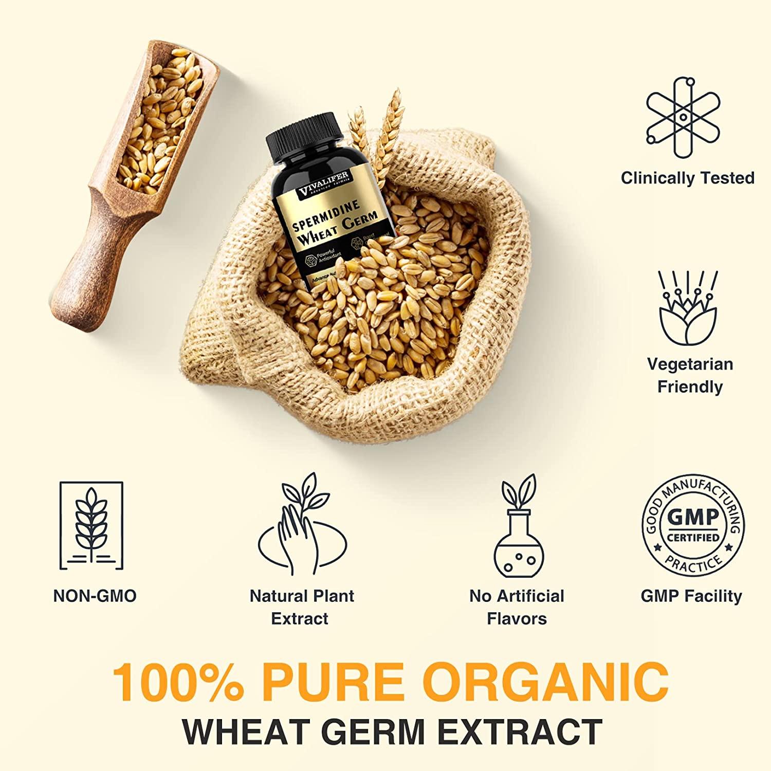 Spermidine Wheat Germ 1500mg Capsules | Organic Extract with Zinc ...