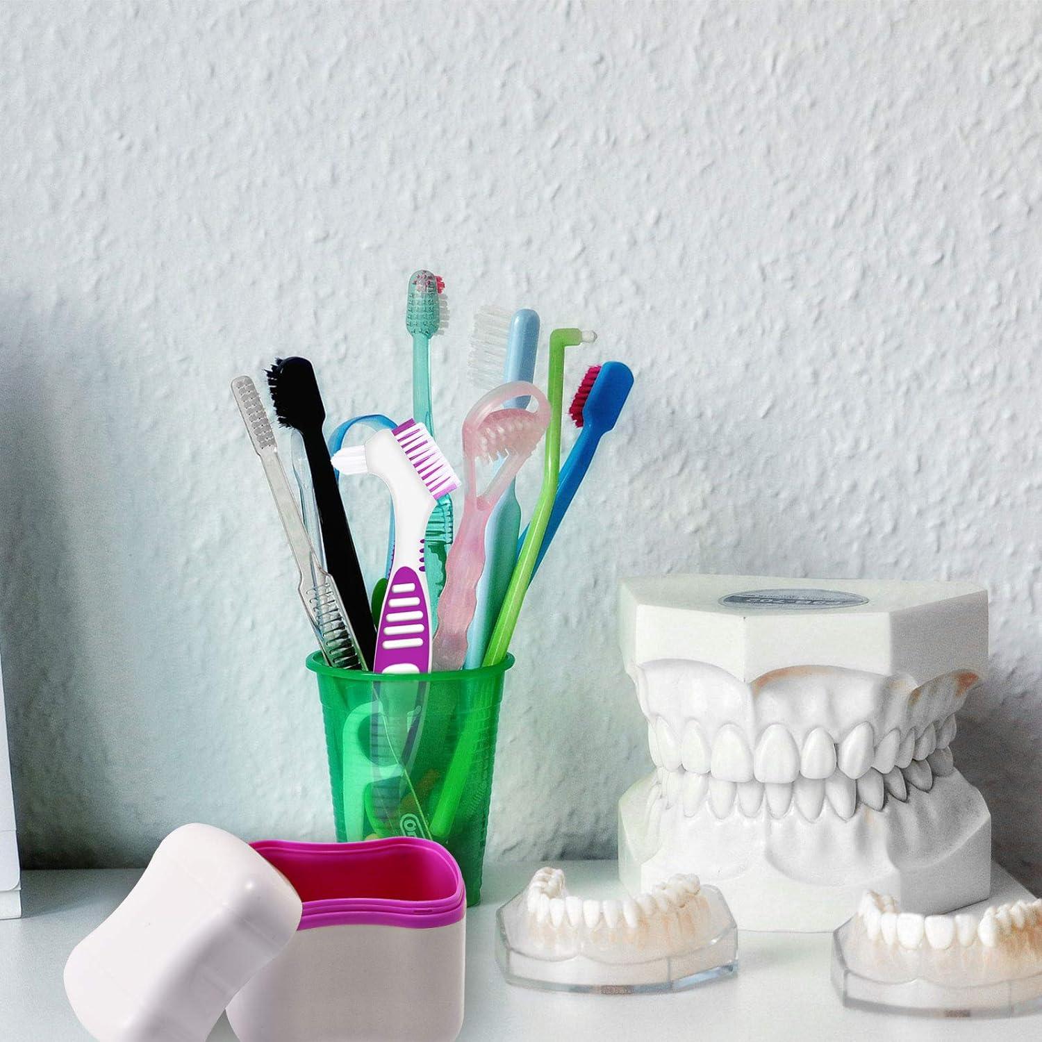 Denture Bath Case with Denture Cleaner Brush Denture Toothbrush Denture ...