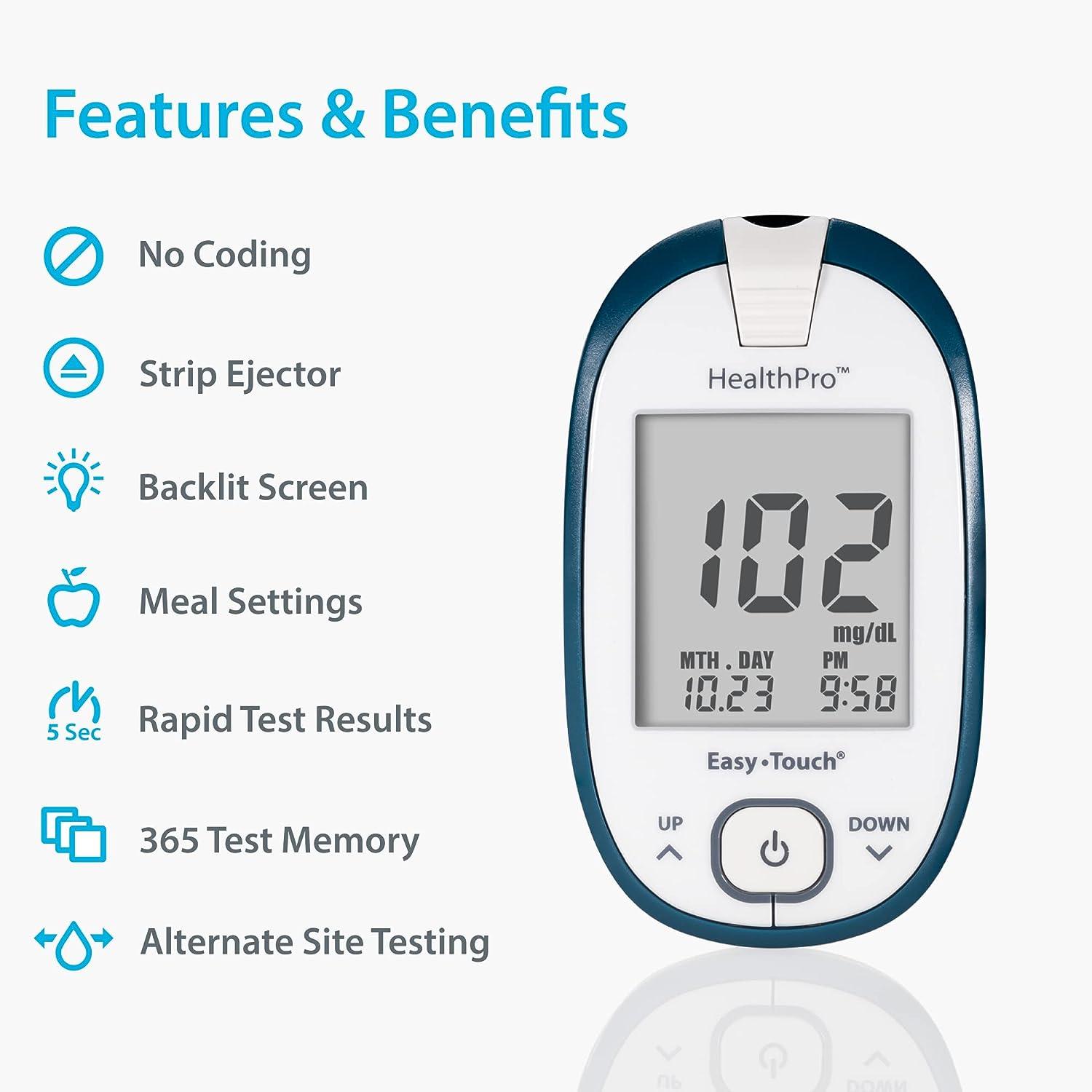 HealthPro Glucose Monitoring Meter with Lancing Device & 10 Lancets ...