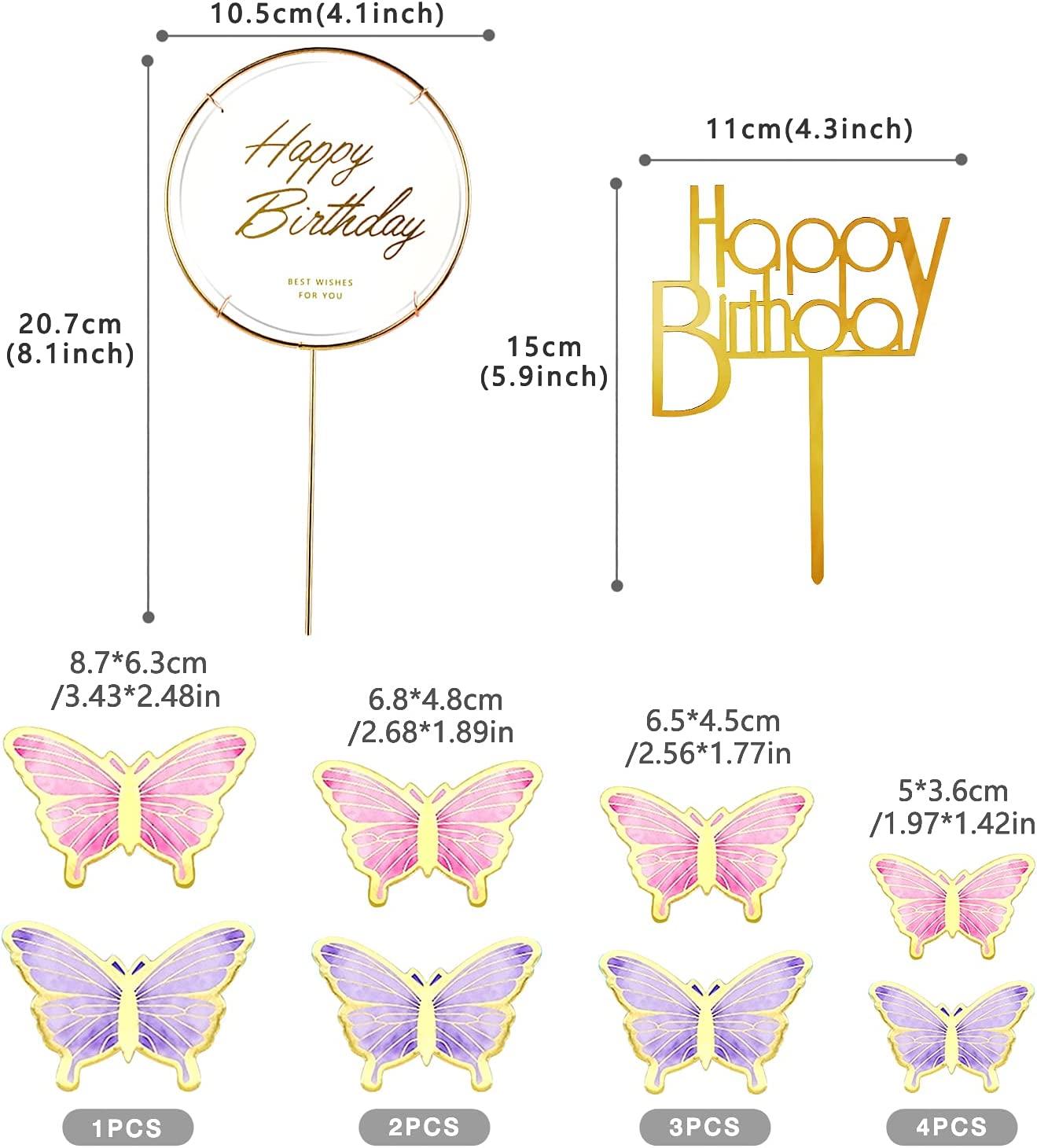 LANGPA 22-Piece Butterfly Cake Decorations & Happy Birthday Acrylic ...