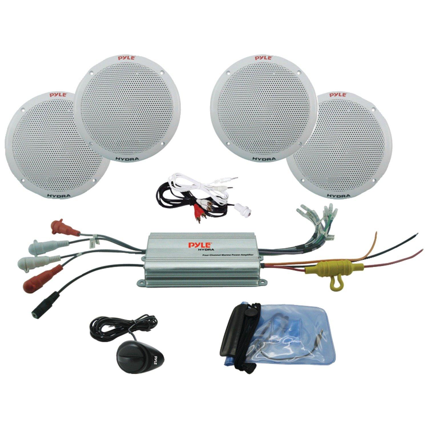 Pyle Marine Receiver Speaker Kit - 4-Channel Amplifier with 6.5 ...