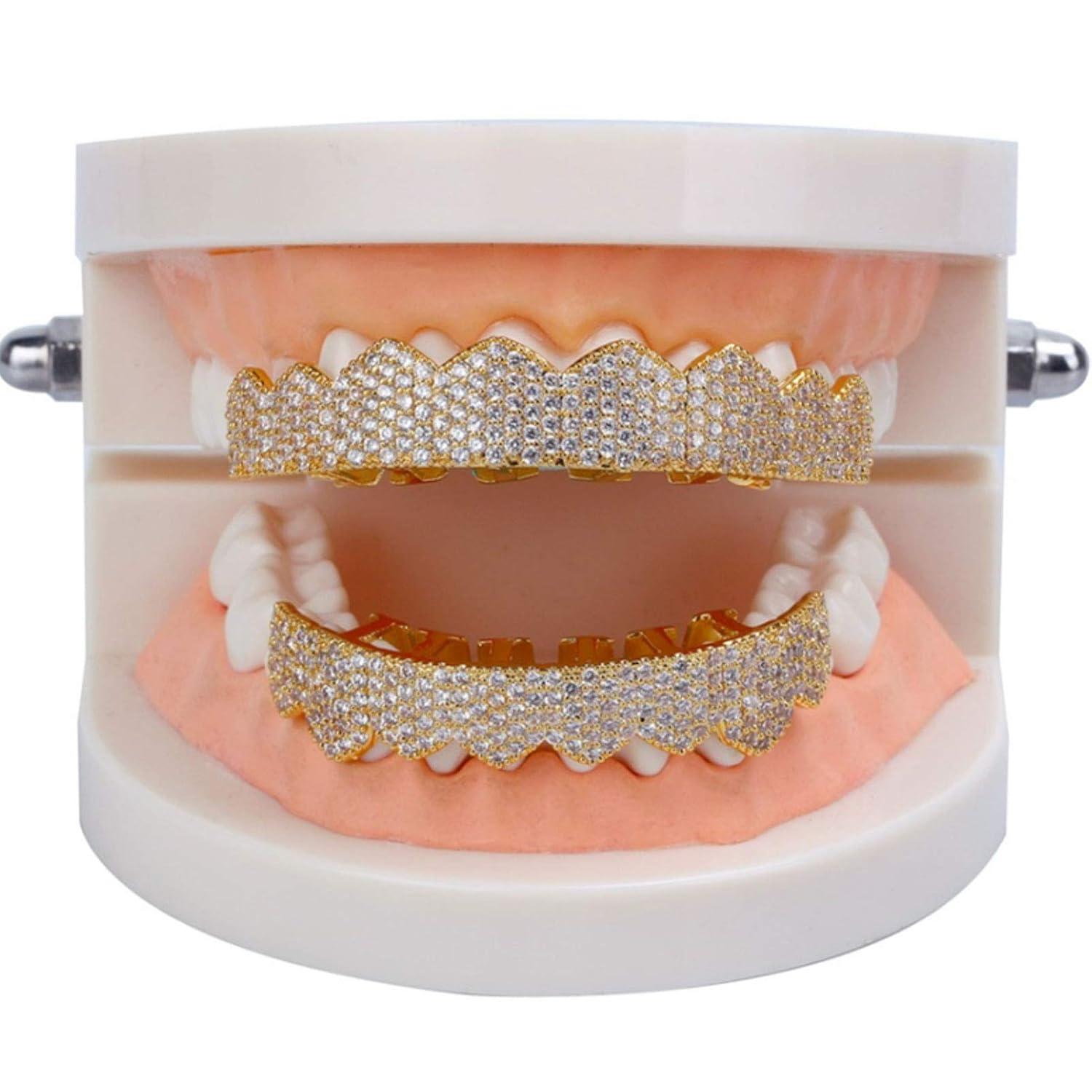 Bling Teeth Grillz Set - Iced Out Gold & Silver Teeth Grills for Women ...