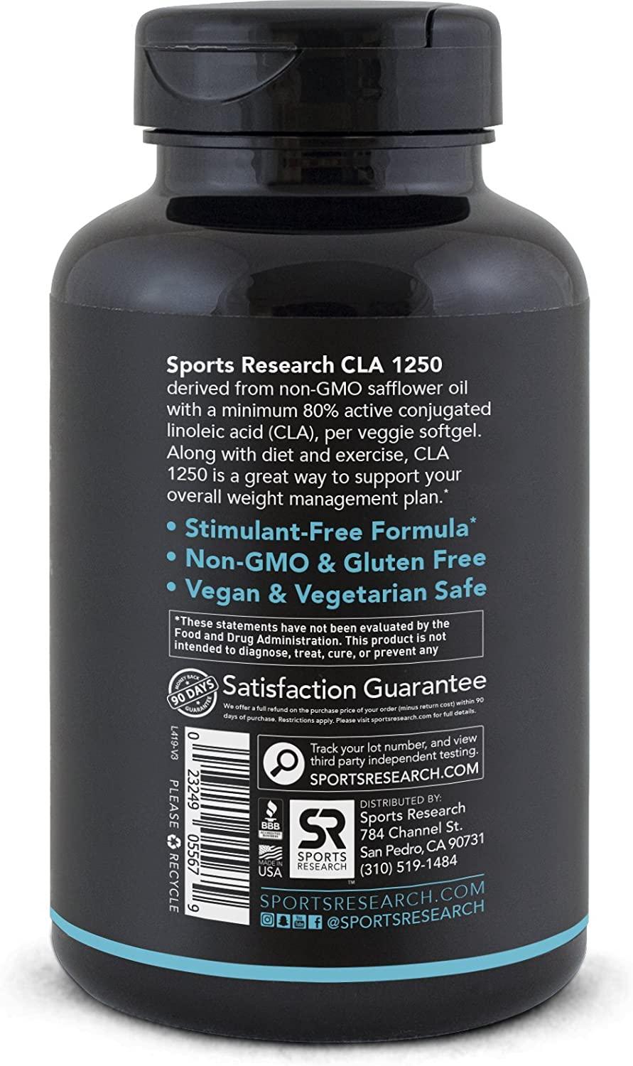 Sports Research CLA 1250 - Plant-Based 1250 mg, 90 Veggie Softgels for ...