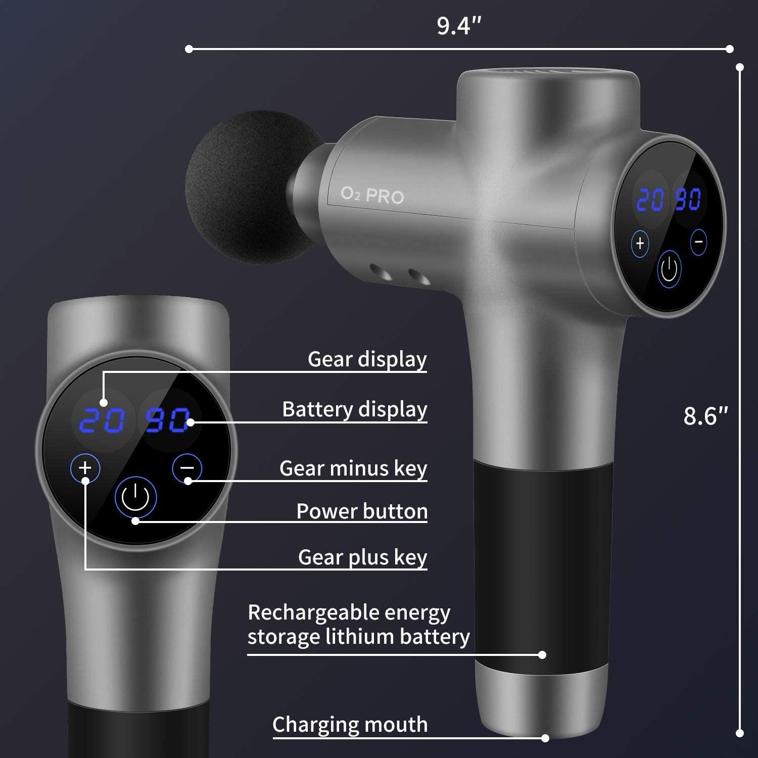 O2 PRO Deep Tissue Muscle Massage Gun for Athletes - Handheld Portable ...