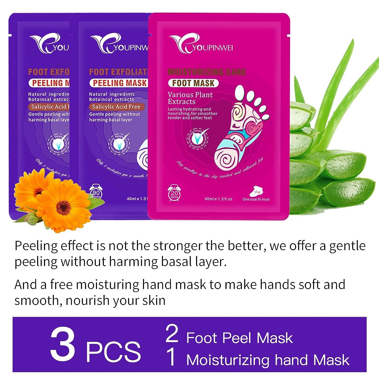 Youpinwei Foot Peel Mask - Exfoliating Feet Peeling for Baby Soft Skin - 2+1 Packs - Callus and ...