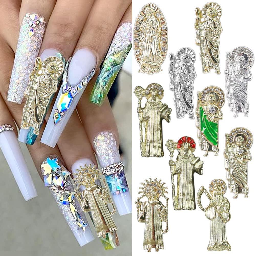 3D San Judas & Virgin Mary Nail Charms - Set of 10 Alloy Charms for ...