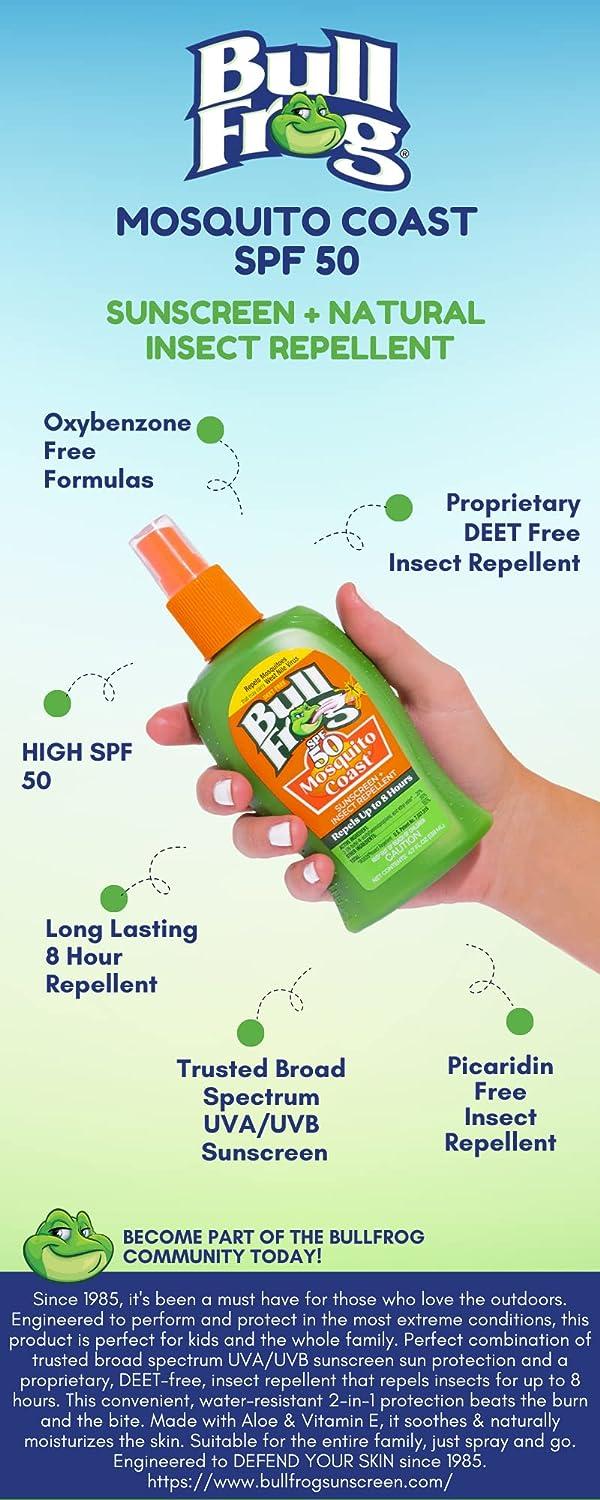 Bullfrog Mosquito Coast Bug Spray & Sunscreen SPF 50 Pump Spray 4.7 Fl ...
