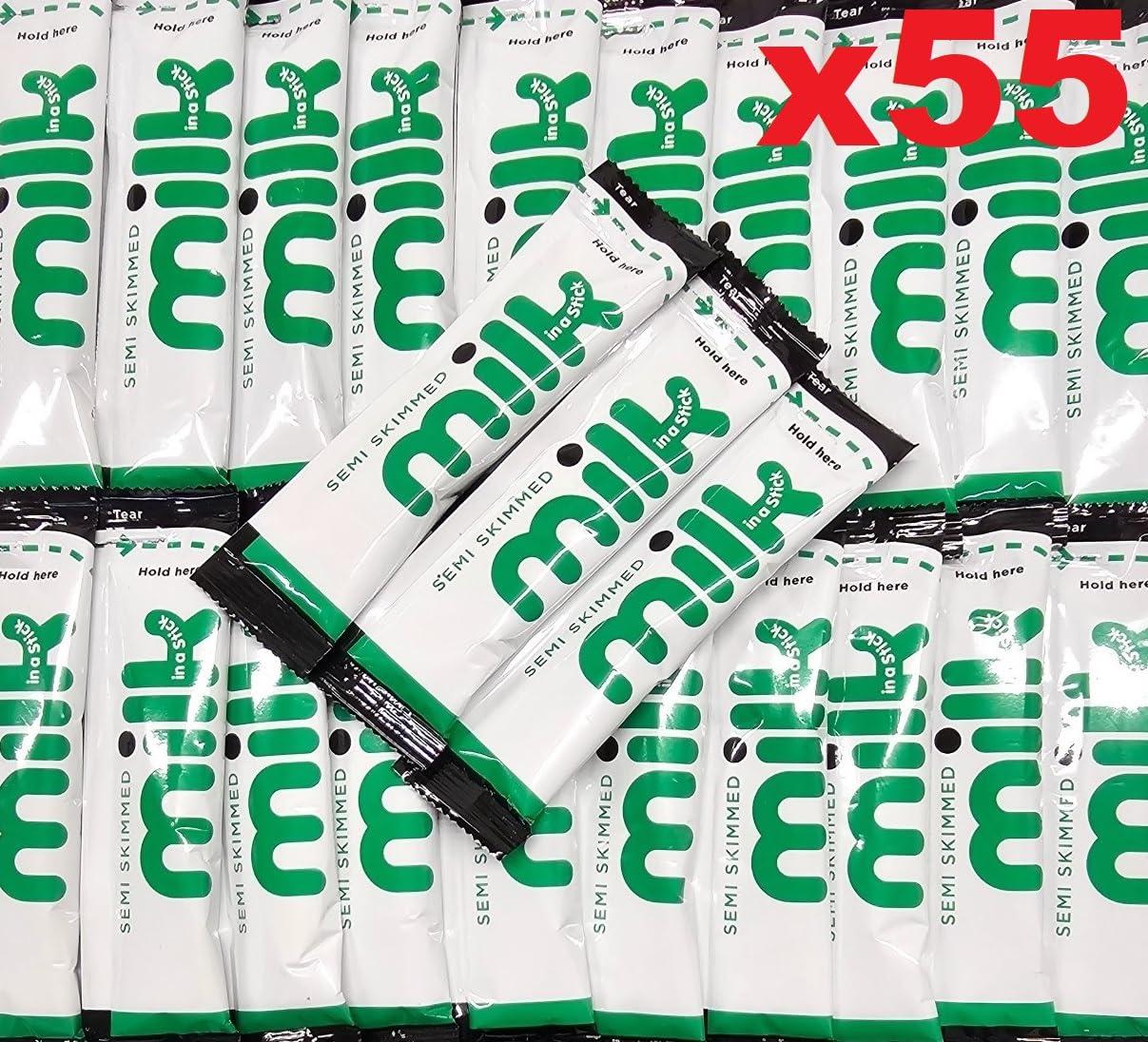 55x Semi Skimmed UHT Milk Sticks 10ml Individually Wrapped Pouches ...