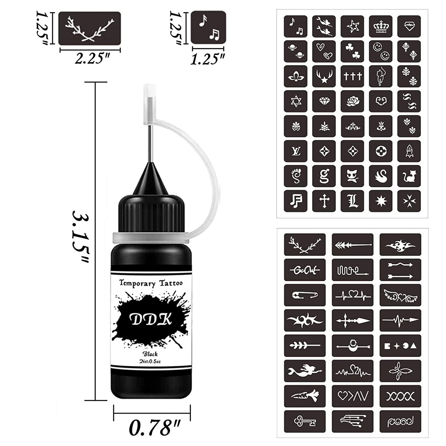 DIY Temporary Tattoo Kit: 6 Colors Fruity Ink, 64 Patterns Stencils ...