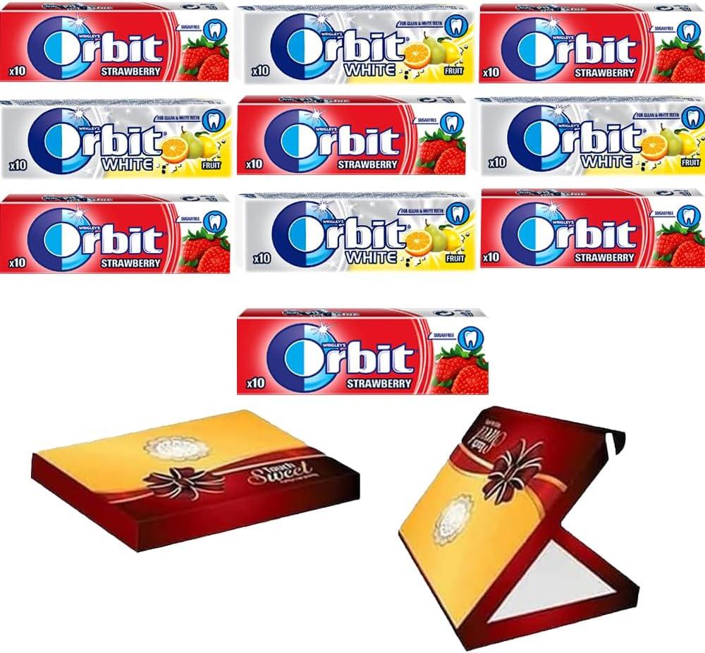 10 x Mixed Orbit White Fruit Drops & Strawberry Drops Chewing Gum 14g ...