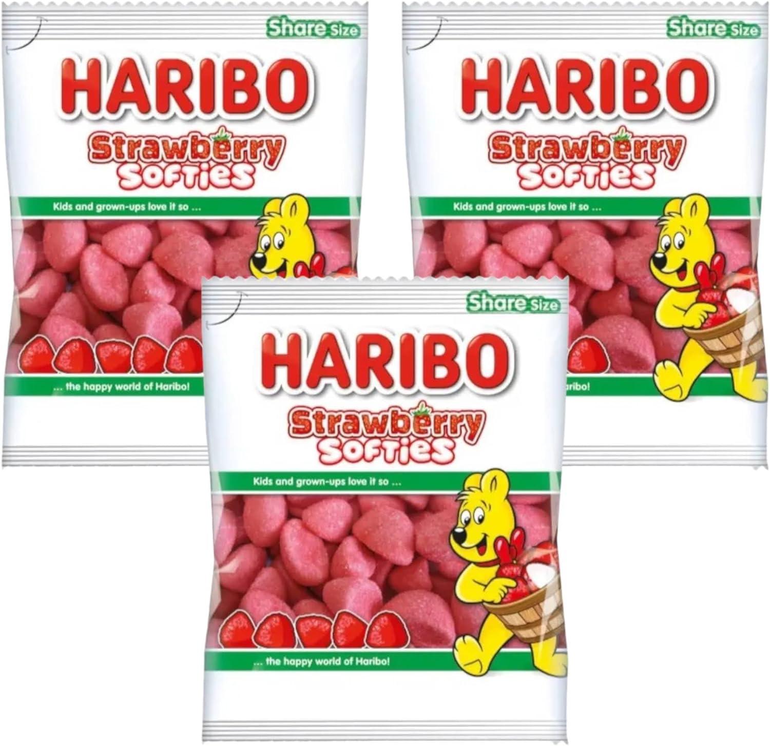 Strawberry Softies Foamy Sugar Coated Gummy Soft Sweets 140g 3x Share Bags
