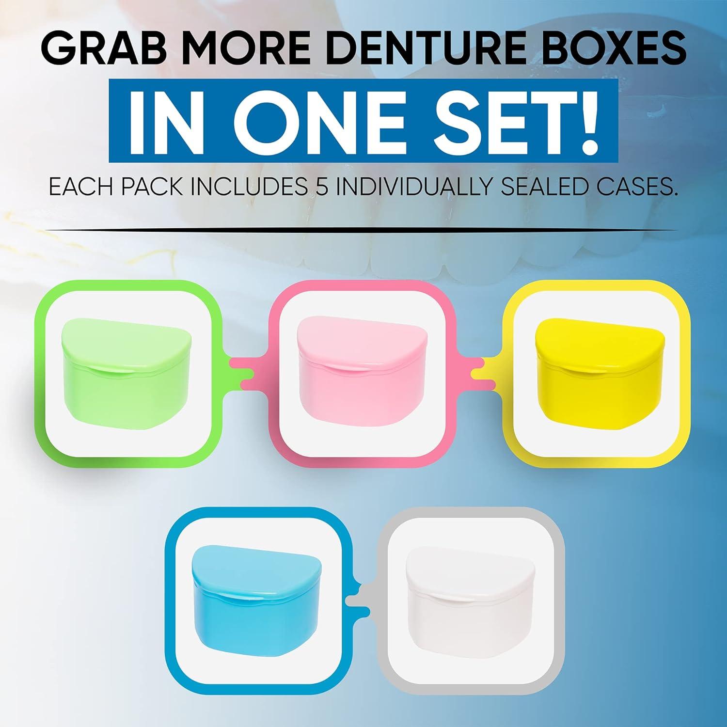 Denture Case 5-Pack - Dental Box for Teeth & Retainers - Travel ...
