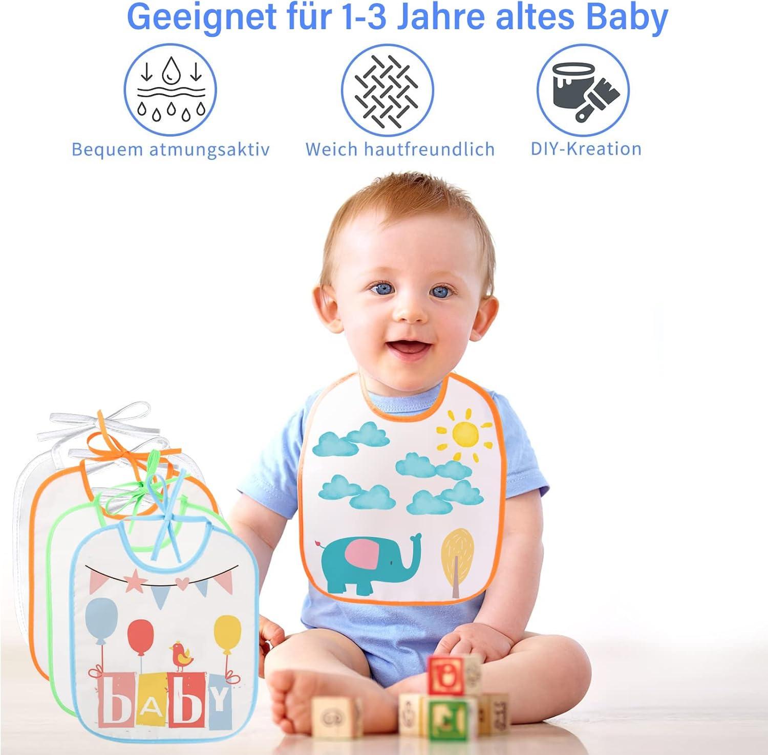 Libbon DIY Paint Bibs - 12 White Baby Bibs 26x30 cm Double-Sided ...