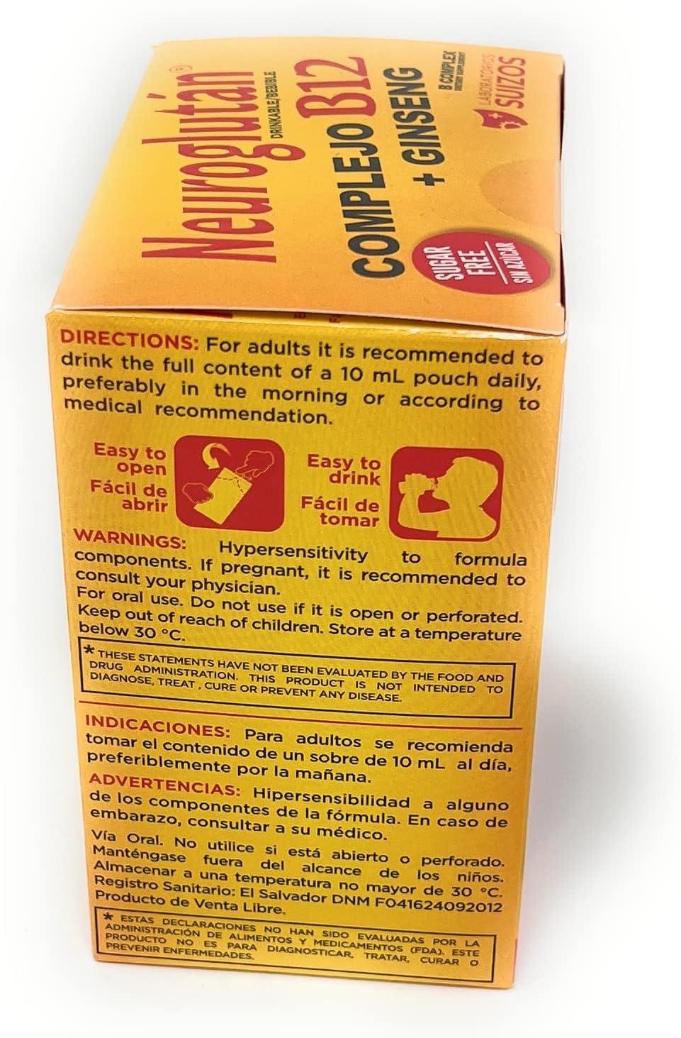 Neuroglutan B Complex Dietary Supplement I Sugar Free I 12 Pouches - 4 ...