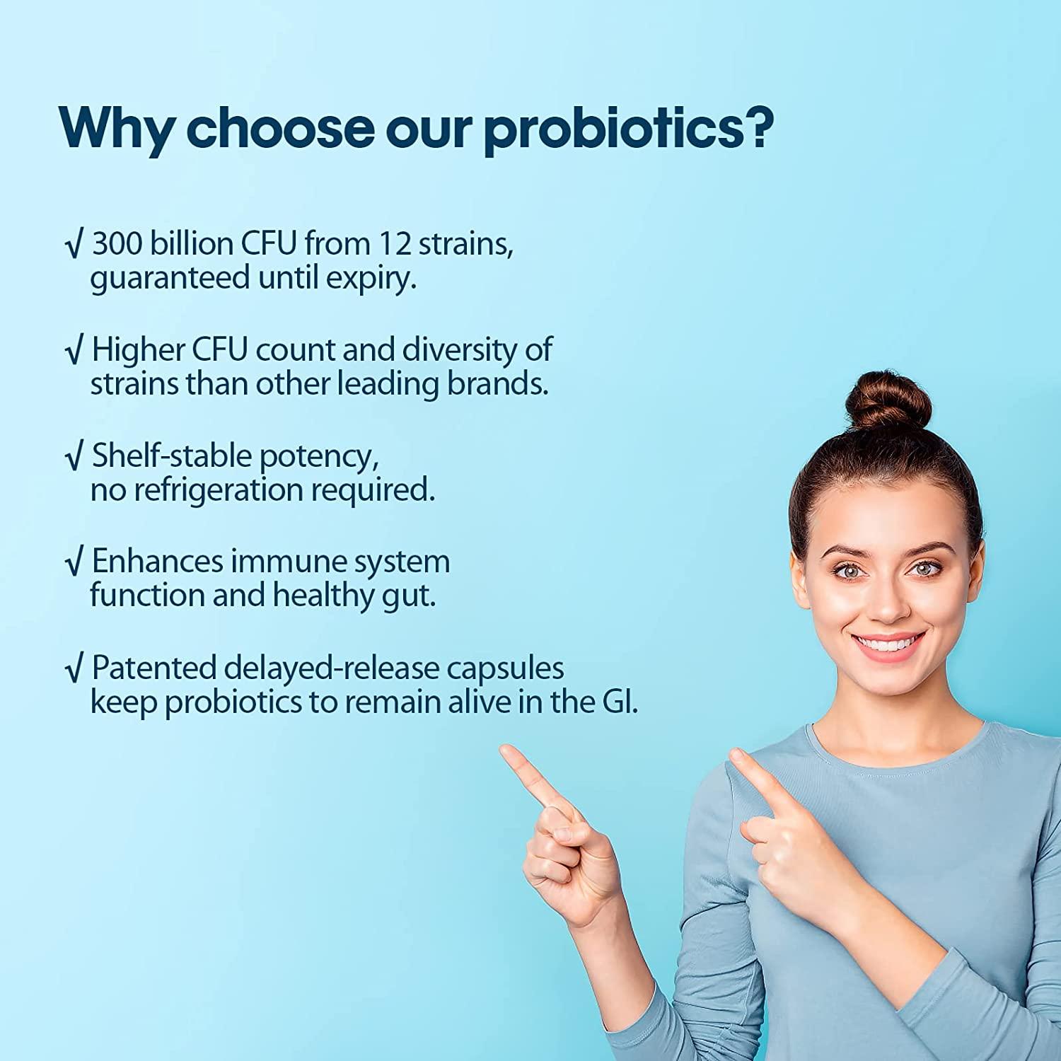 300 Billion CFU Probiotics for Women and Men | 12 Strains Probiotics ...