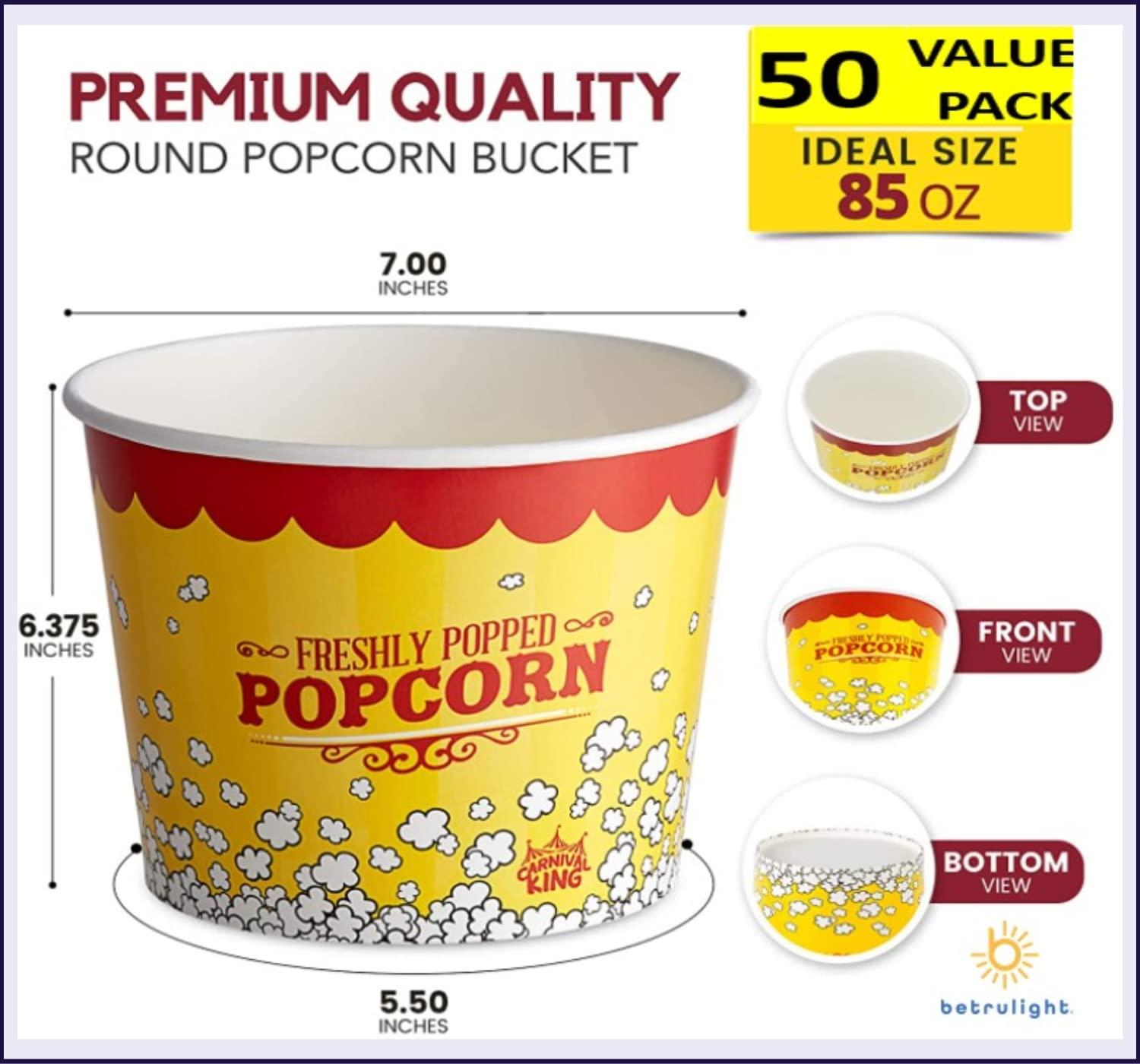 BETRULIGHT 85 Oz Kraft Popcorn Buckets Large (50 Pack) Grease proof ...
