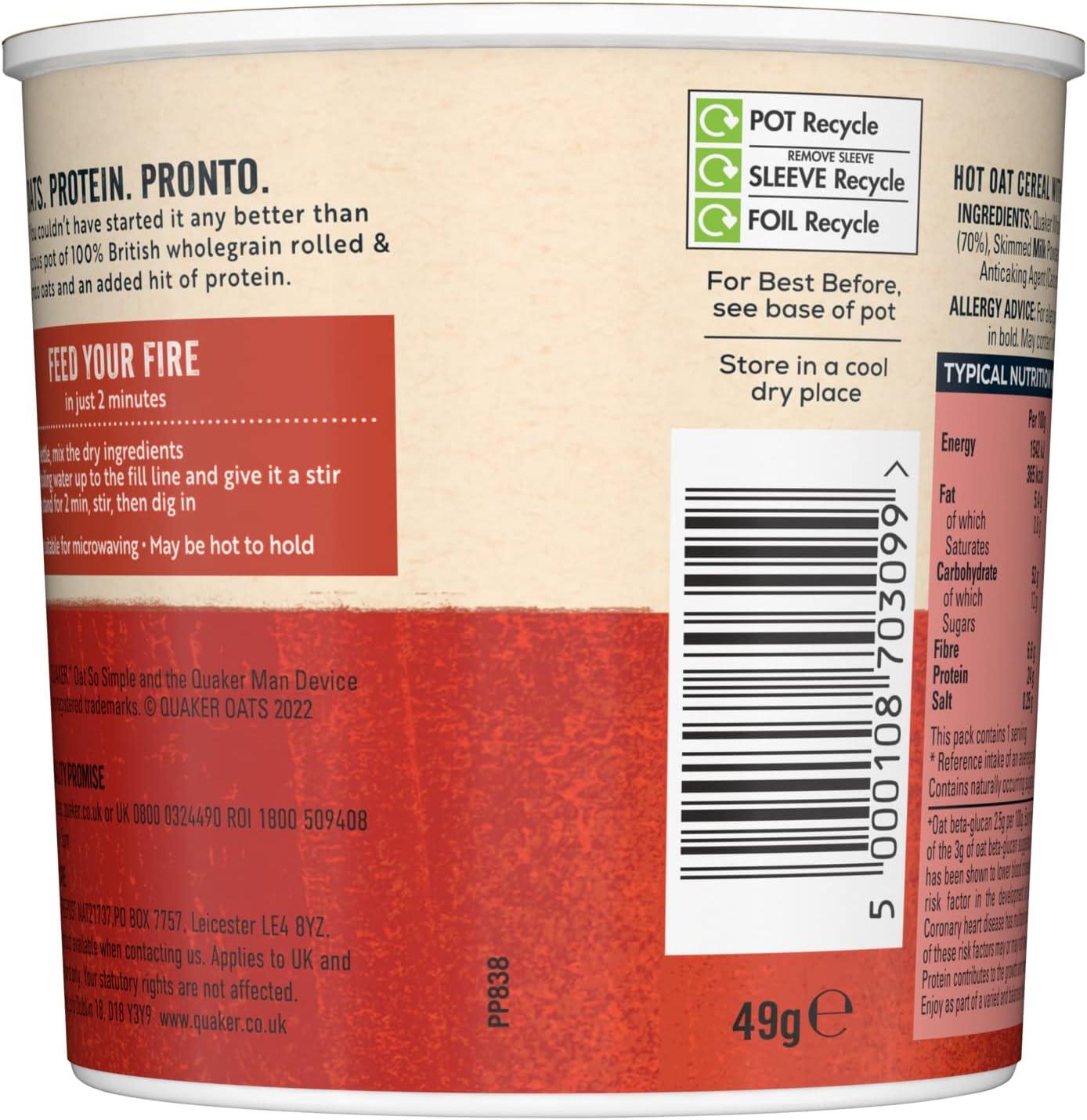 Quaker Oat Protein Original Porridge Pots 6 x 49g - High-Protein ...