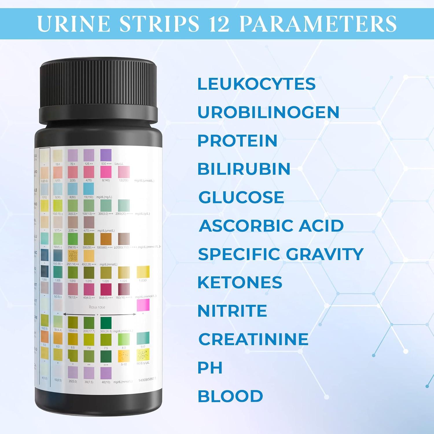 100x AccuDoctor Urine Test Strips - 12 Indicators for pH Glucose Ketone ...