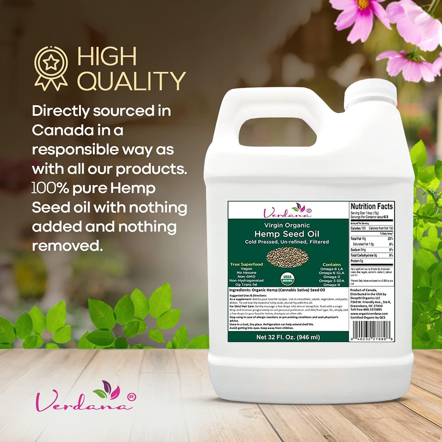 Organic Verdana Virgin Hemp Seed Oil - Unrefined Canadian Cold Pressed ...