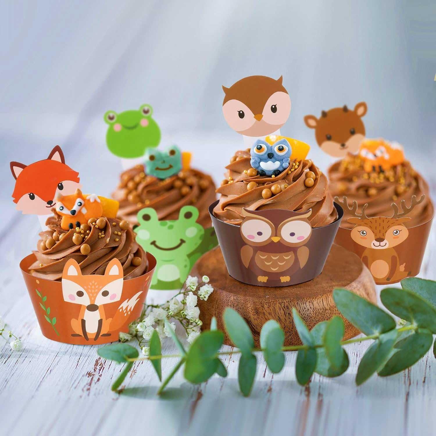 48pcs Baby Safari Jungle Animals Cupcake Toppers with Wrappers Woodland ...