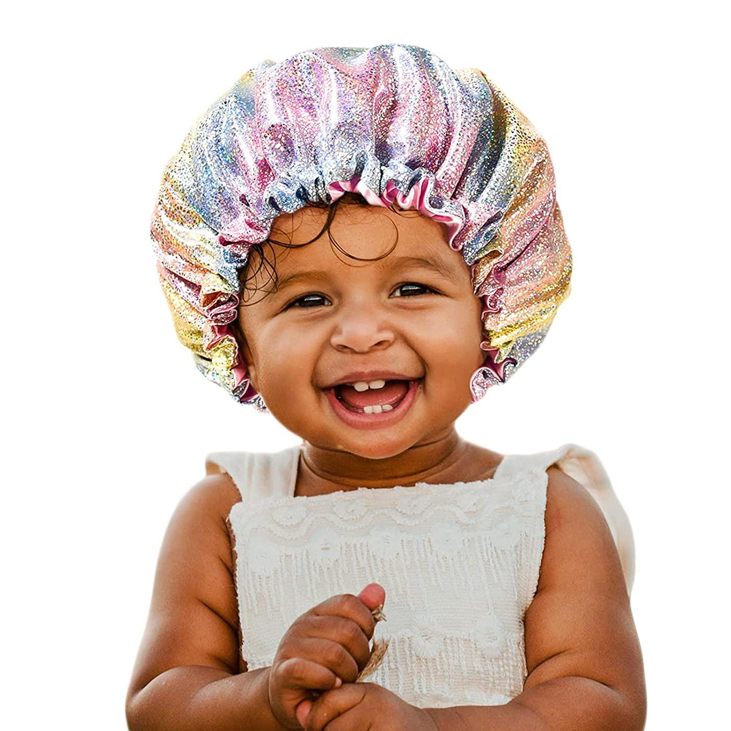 Glitter Kids Satin Bonnet: Adjustable Sleep Cap for Curly Baby Hair ...