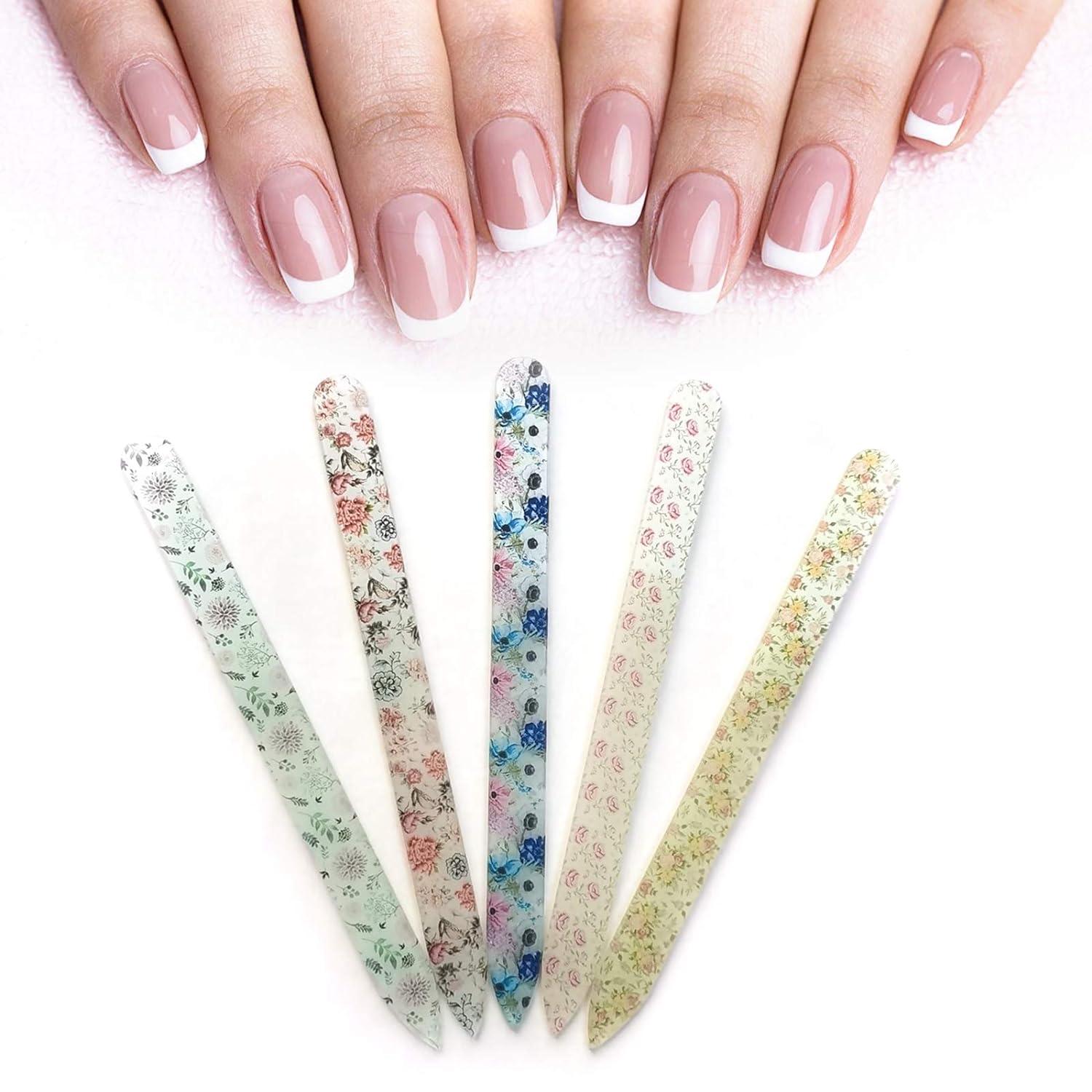 5 Pack Mixed Color Glass Nail Files with Case - Double Sided Crystal ...