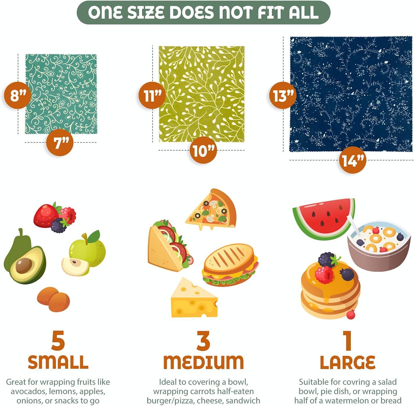 Beeswax Reusable Food Wraps Assorted 9 Packs - Eco-Friendly, Biodegradable, Organic, Sustainable ...