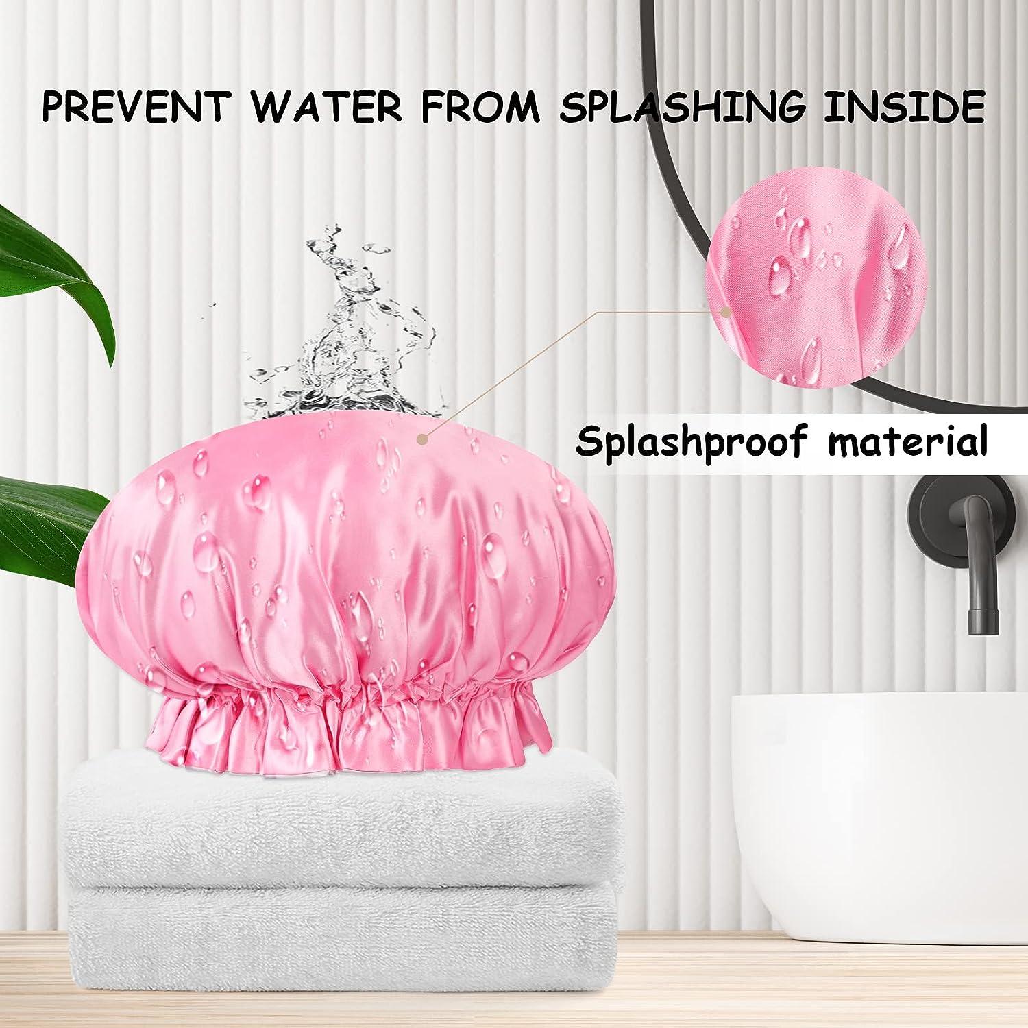 Large Pink Satin Silk Sleep Bonnet - Waterproof Shower Cap for Curly ...