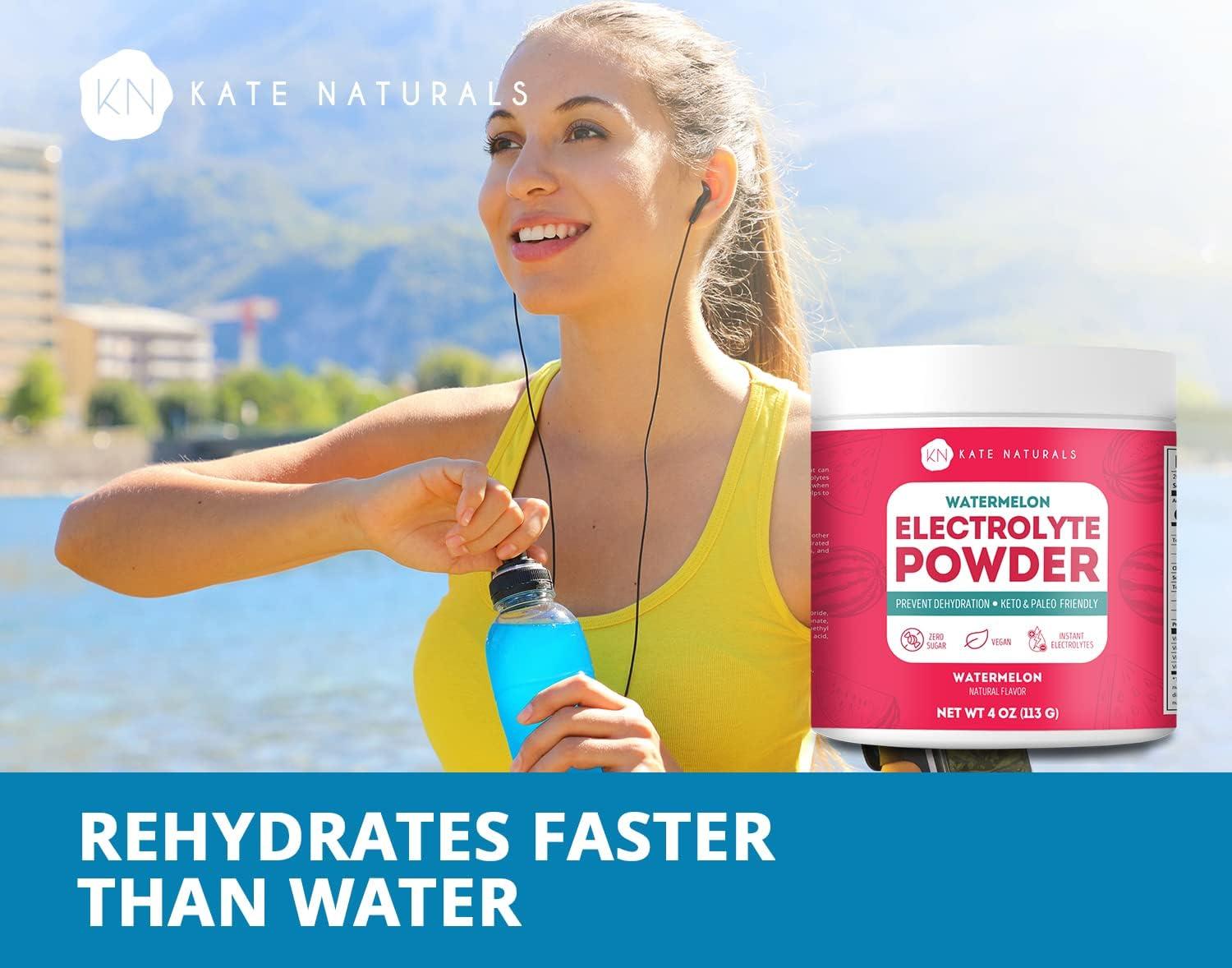 Kate Naturals Watermelon Electrolytes Powder 4oz - Instant Vegan Energy ...