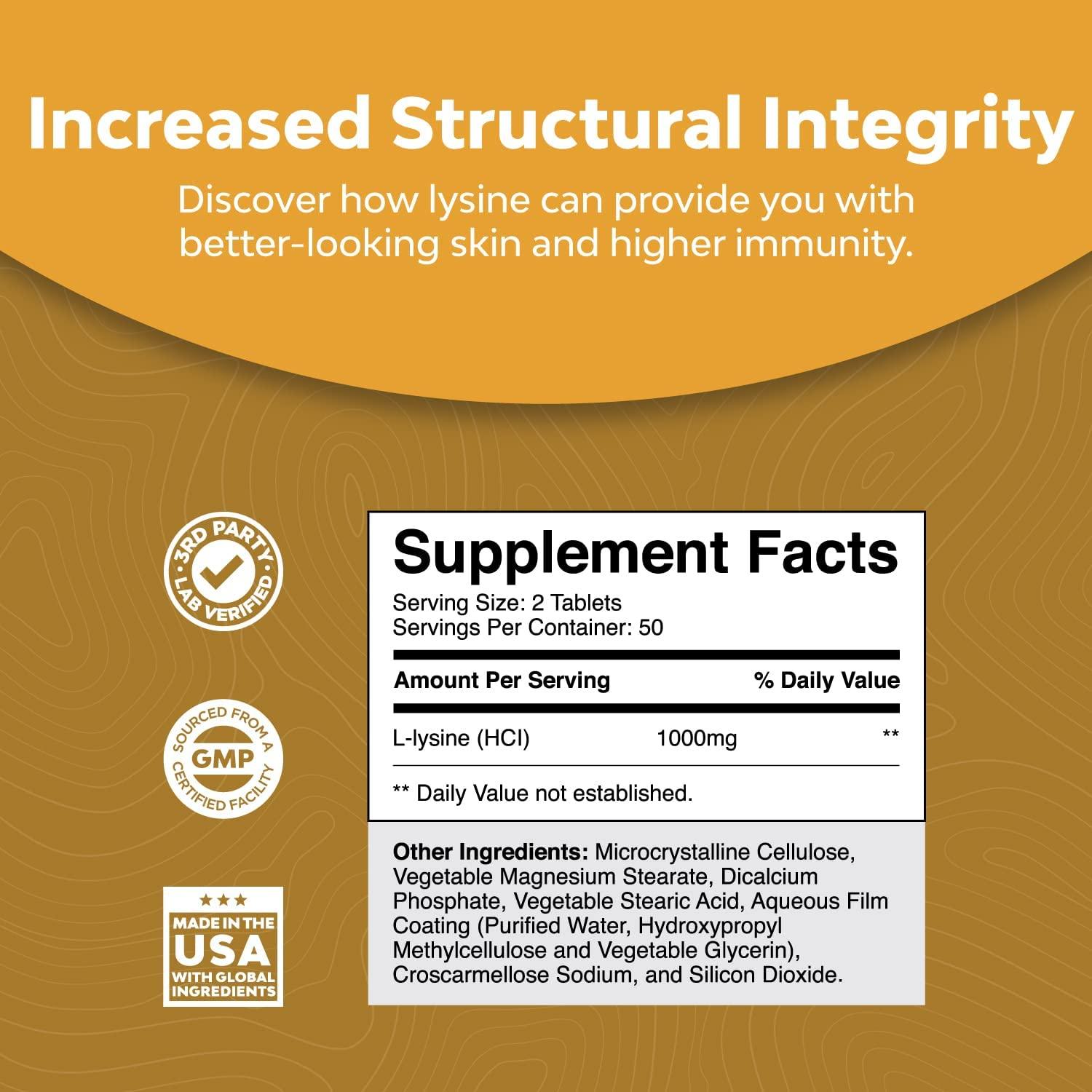 L-Lysine 1000mg Nutritional Supplement - Essential Amino Acid for Eye ...