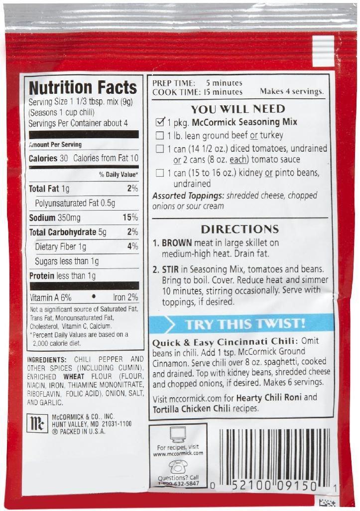 McCormick Chili Seasoning Mix 1.25 oz - Pack of 6 | Authentic Flavor ...
