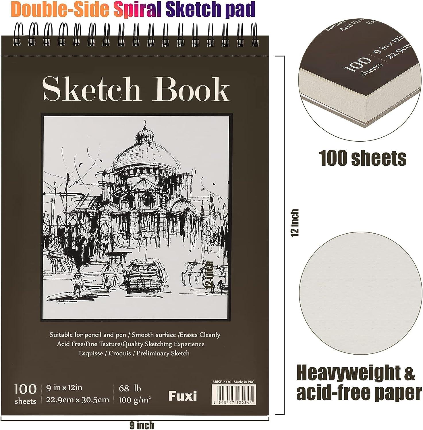 9x12 Top Spiral Bound Sketch Book - 100-Sheet Pack (68lb/100gsm) Acid-Free Art Paper for Drawing ...