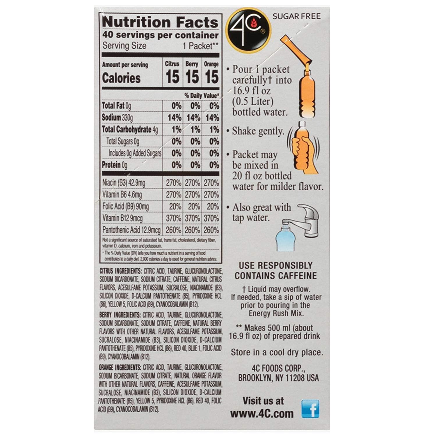 4C Energy Rush Stix Variety Pack - 40 Count, Sugar Free with Taurine ...