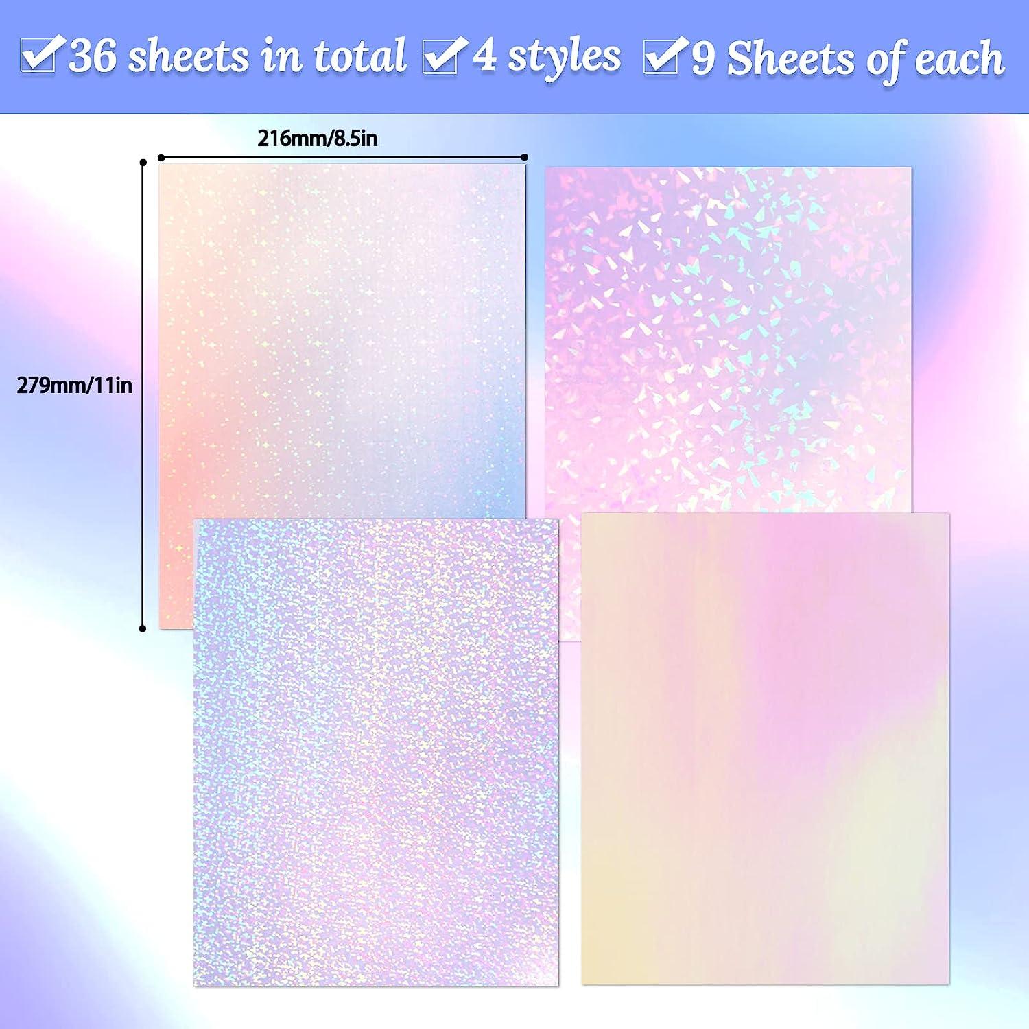 36 Sheets Holographic Sticker Paper Transparent Holographic Vinyl ...