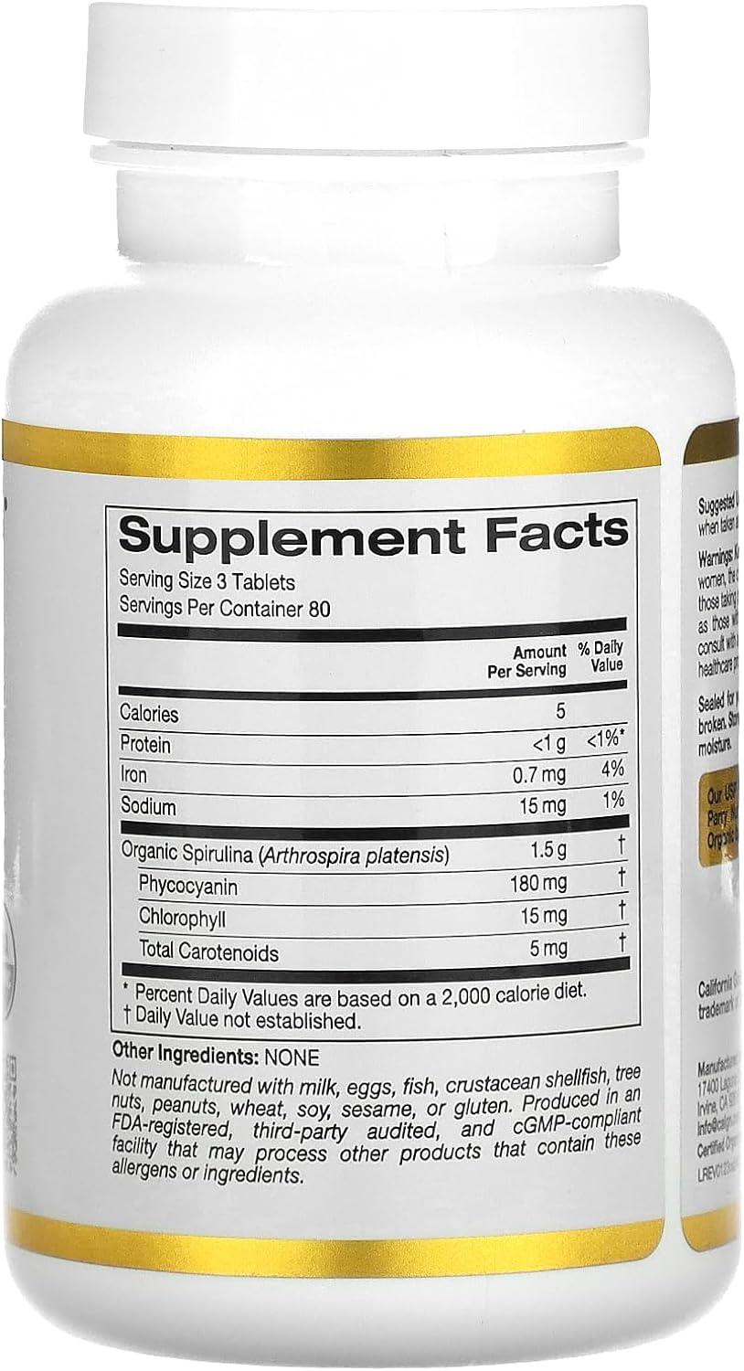 California Gold Nutrition Organic Spirulina 500mg 240 Tablets - Vegan ...