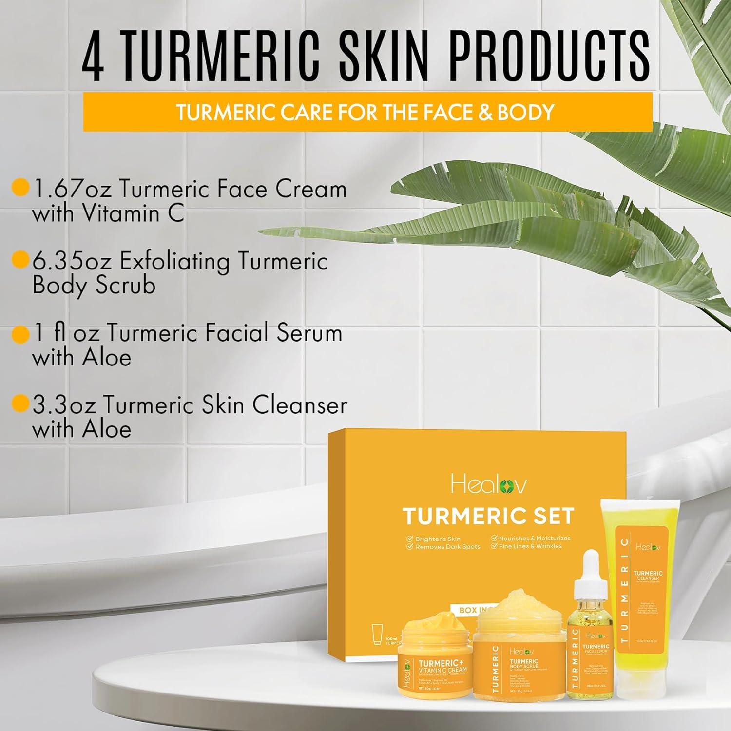 Turmeric Skincare Set - Brightening & Acne Solutions - Cleanser Scrub ...