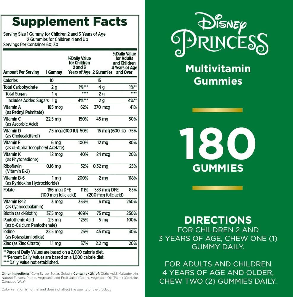 Nature's Bounty Disney Princess Kids Gummy Multivitamin Natural Grape ...