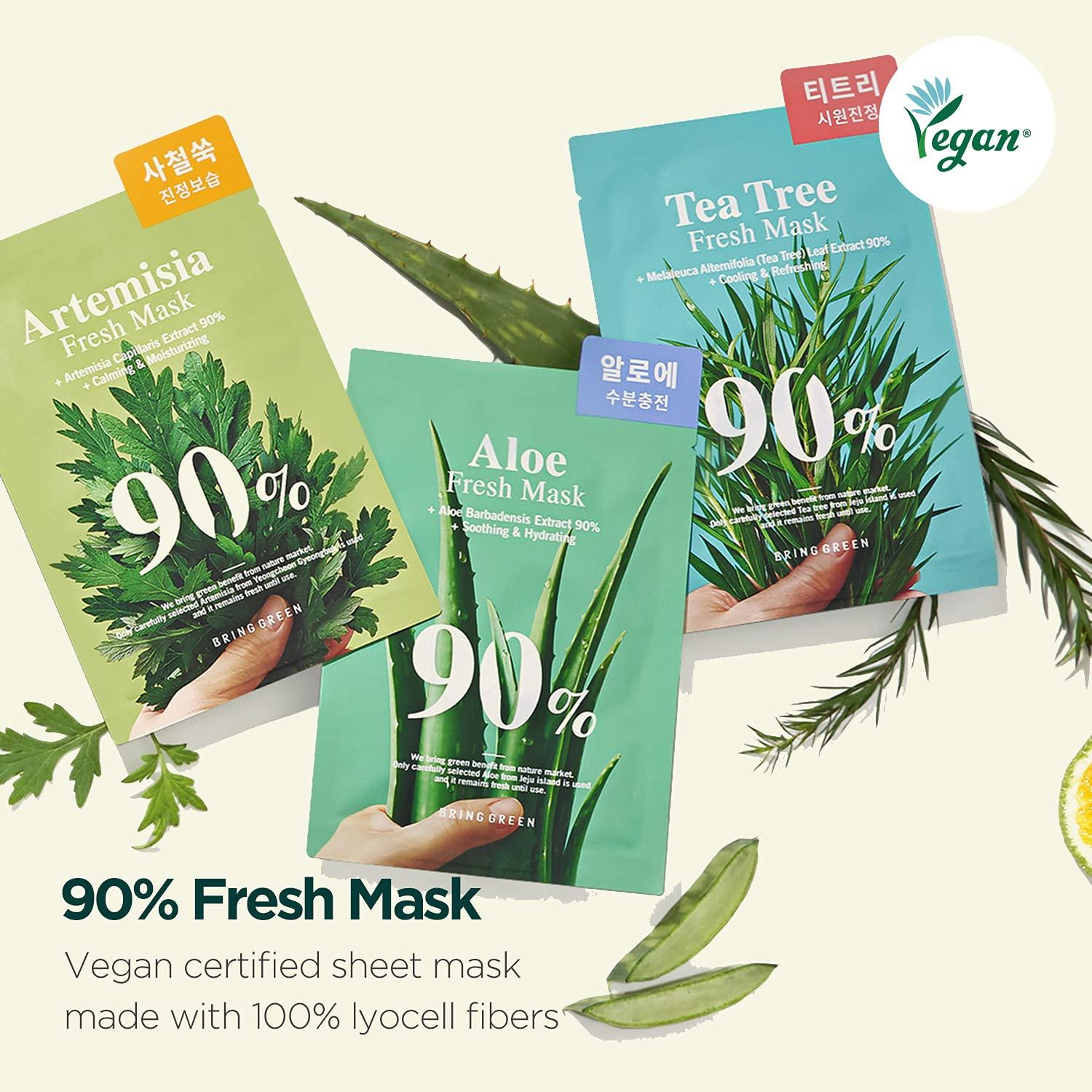BRING GREEN ALOE 90% Fresh Mask (10 Count) - Daily Skincare Facial Mask ...