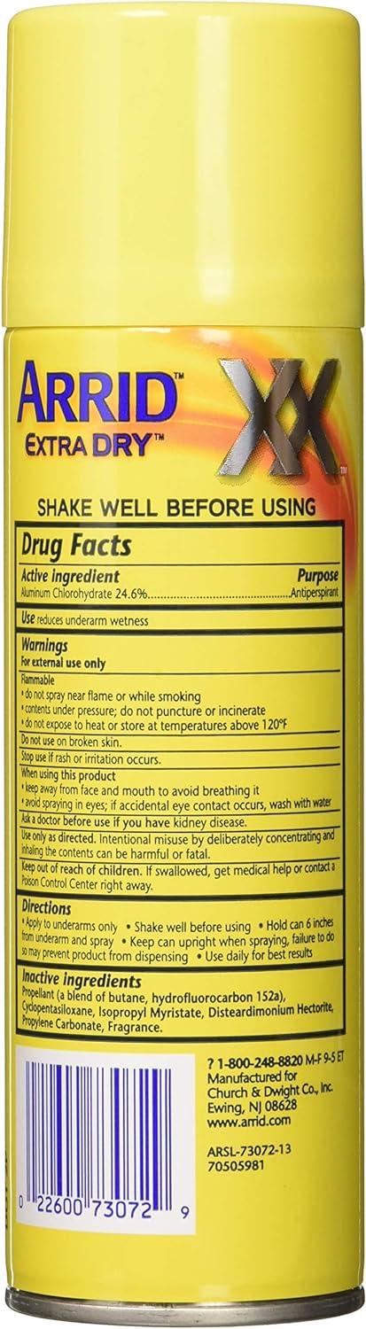 Arrid Extra Dry Regular Aerosol Antiperspirant Deodorant 6 Oz Pack of 6