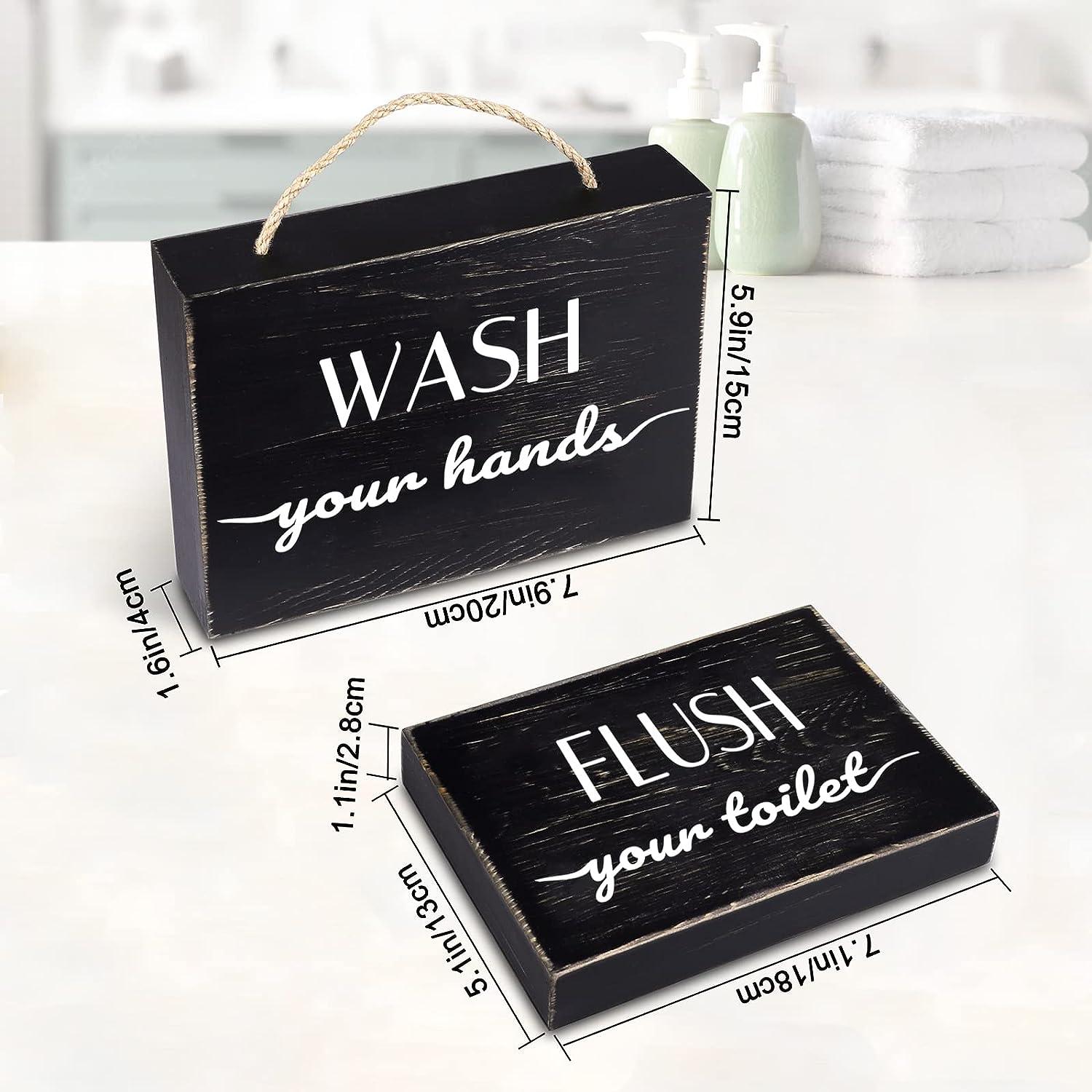 Set of 2 Black Farmhouse Bathroom Signs - Wash Hand & Flush Toilet ...