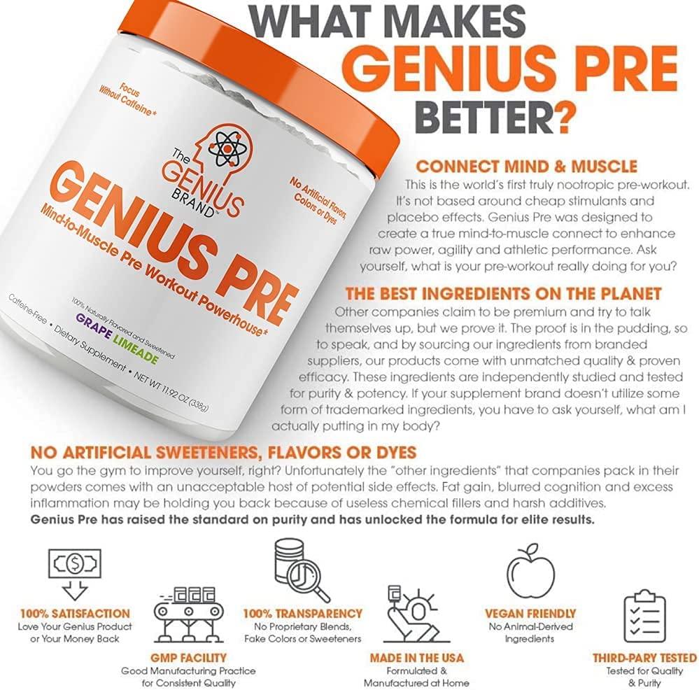 Genius Pre Workout Caffeine-Free - Grape Limeade (338g) | Boost Energy ...