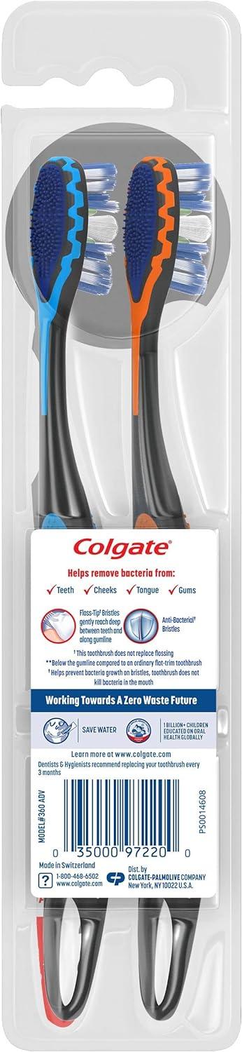 Colgate 360 Advanced Floss-Tip Bristles Toothbrush - Medium 2 Count ...