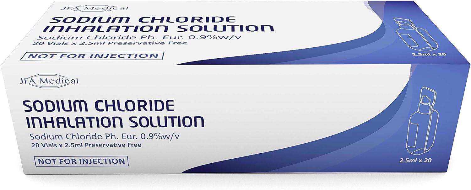 JFA Medical Isotonic Sodium Chloride 0.9% NaCl Inhalation Saline Solution - Box of 20 X 2.5ml ...