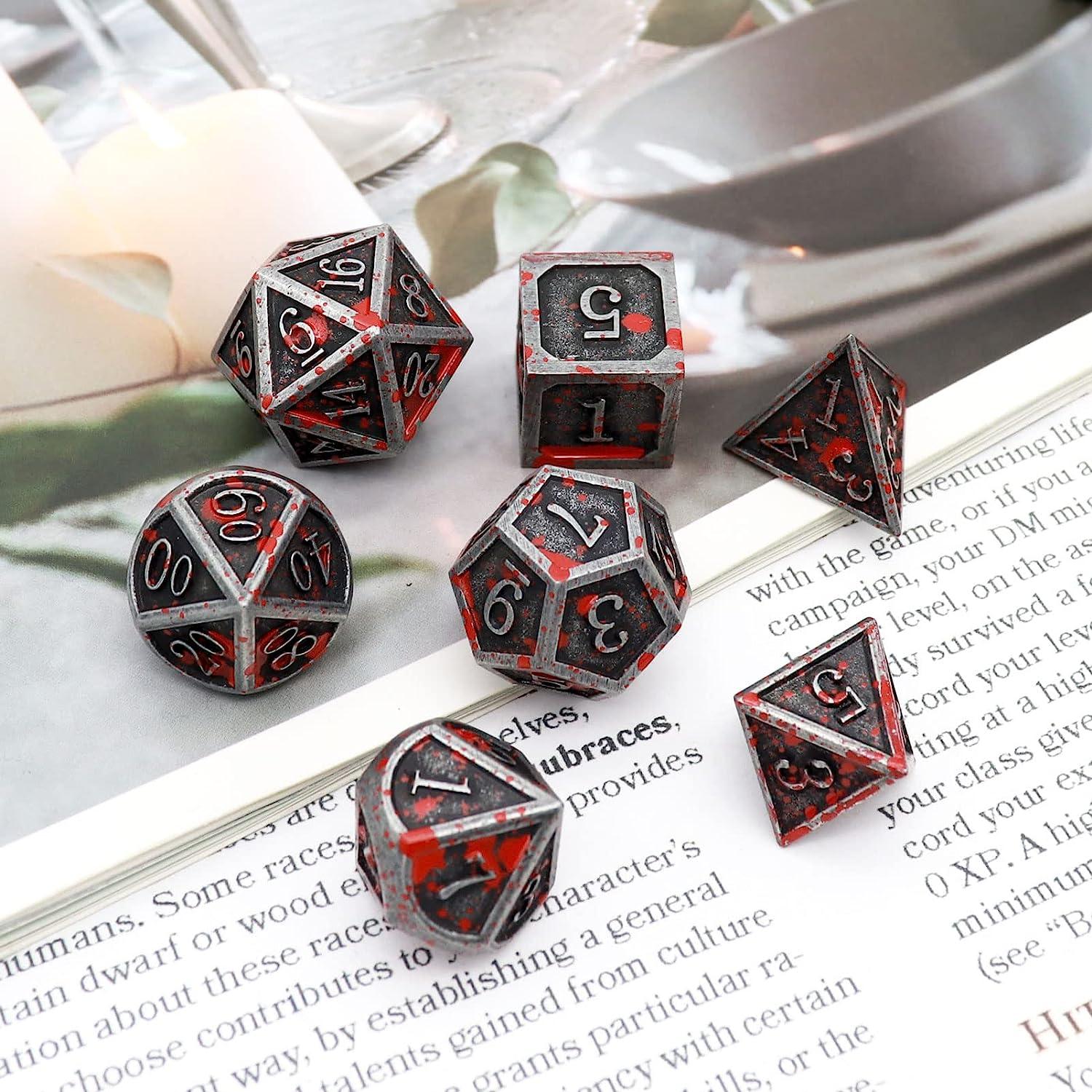 Haxtec Bloodstained Metal DND Dice Set Blood Polyhedral RPG Dice for ...