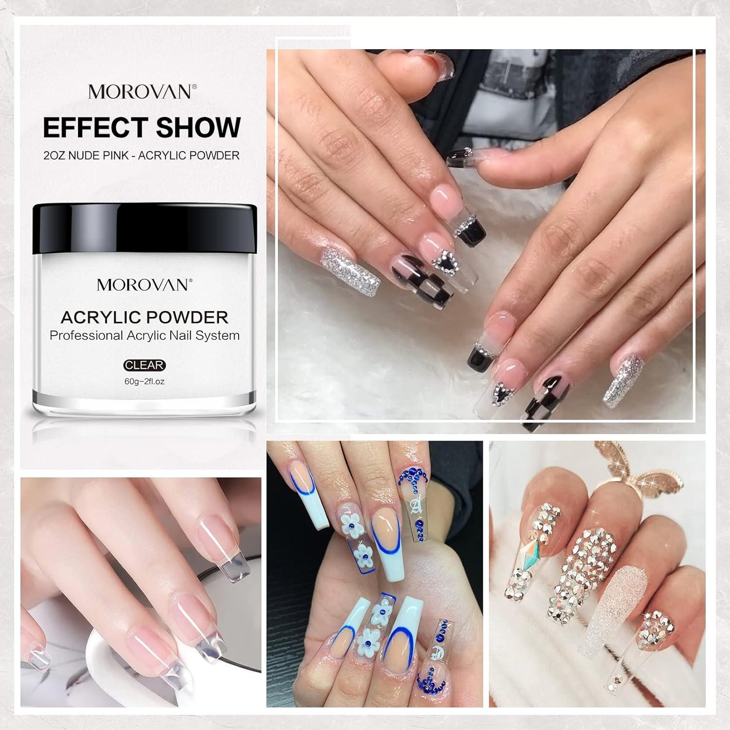 Morovan Clear Acrylic Powder 60g - Professional Nail Extension Powder ...