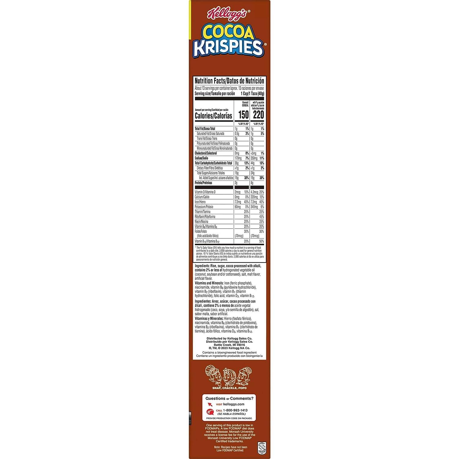 Kellogg's Cocoa Krispies Cold Breakfast Cereal 8 Vitamins and Minerals ...