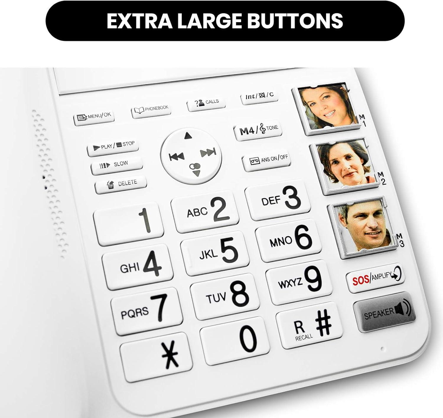 Geemarc Amplidect 595 Combi Twin - Amplified Corded Phone with 2 Cordless Handsets, Big Buttons ...