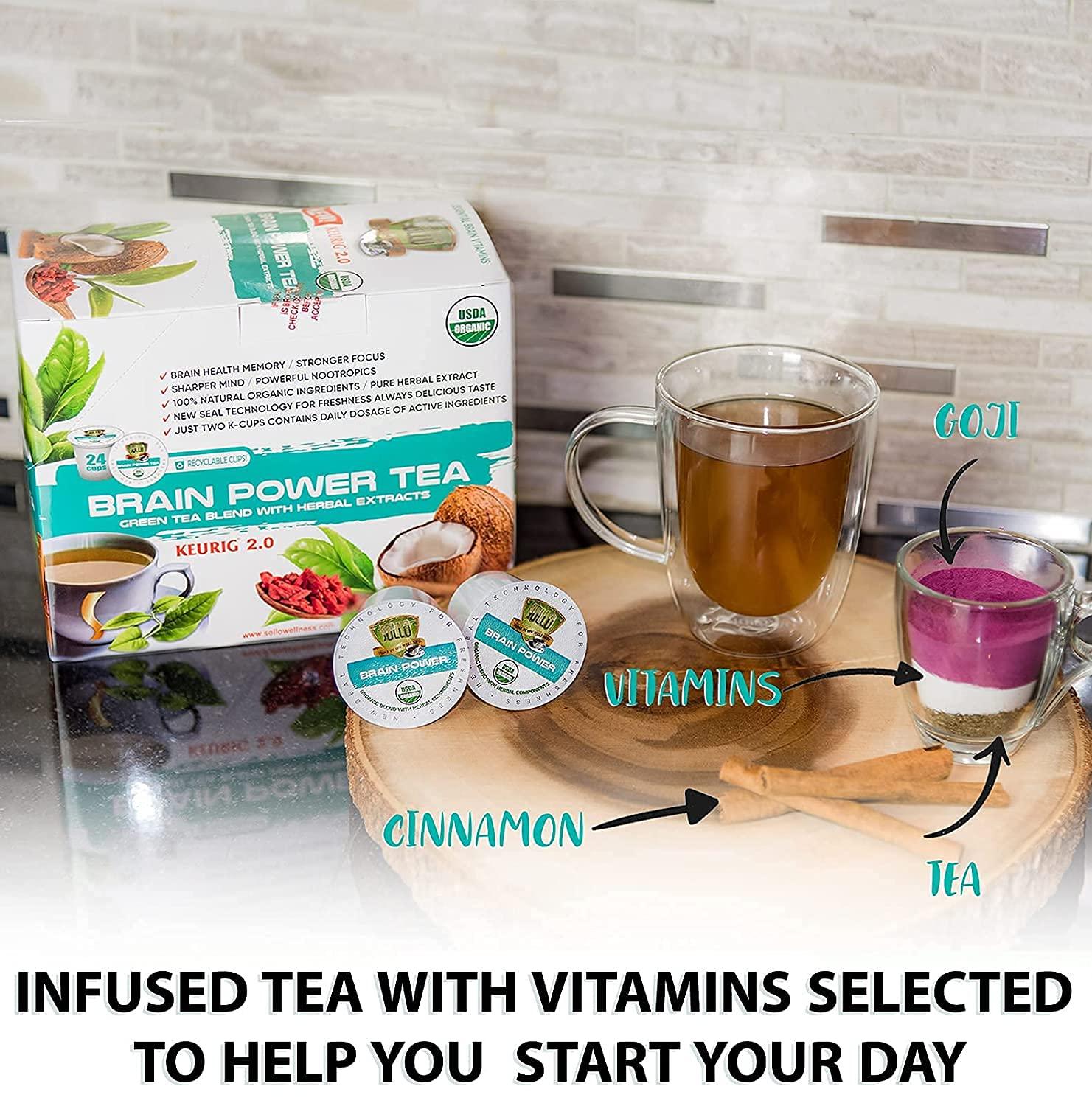 SOLLO Brain Power Organic Green Tea Pods with MCT, Acai & Vitamins ...