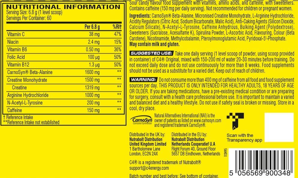 C4 Original Beta Alanine Pre-Workout Powder | Sour Batch Bros Flavor ...